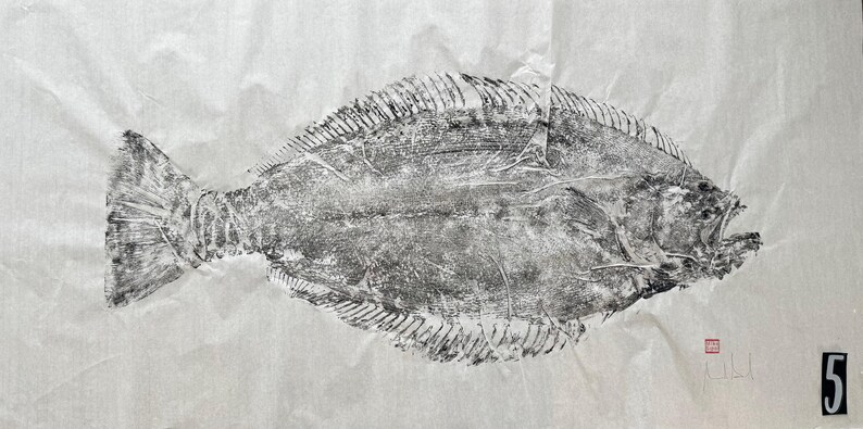 40" Original California Halibut - Handmade Squid Ink Print on Japanese ...