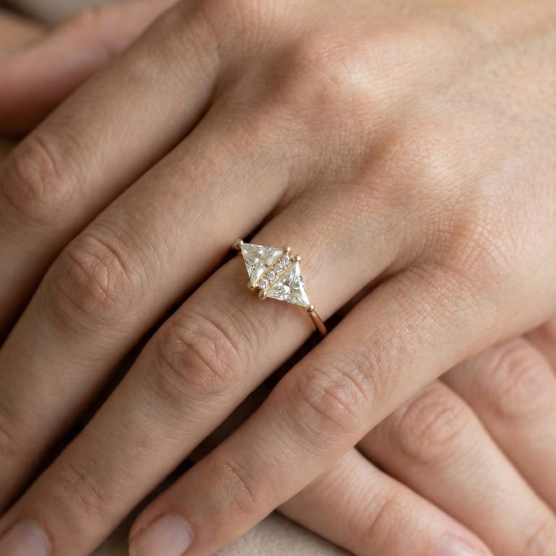 Artemer 18k Gold Trillion Cut Diamond Engagement Ring Art Deco ...
