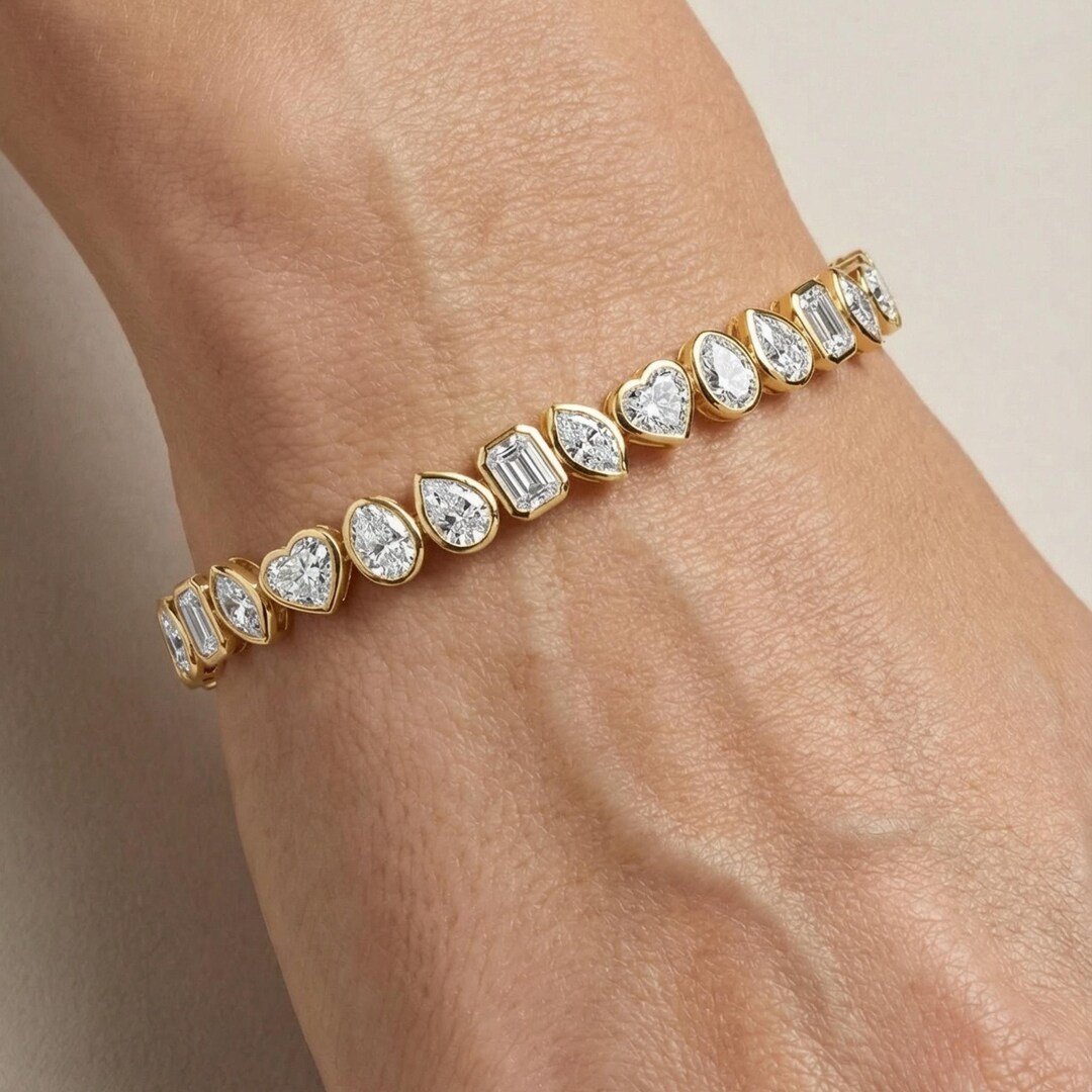 Beautiful Mix Shape Lab Grown Diamond Bracelet • Bezel Set Tennis ...