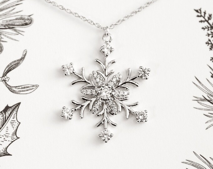 Kailyn Necklace – Silver Crystal Snowflake Necklace – Christmas Jewelry ...