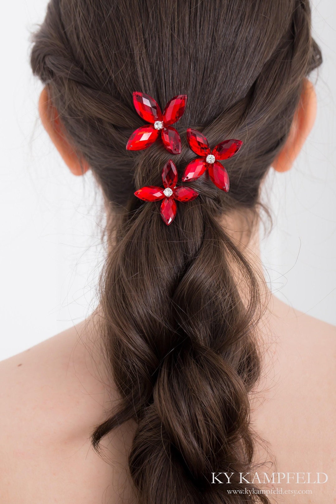 Geneviève Flower Hair Pins in Red: Set of 3 - Perfect Wedding Flowers ...