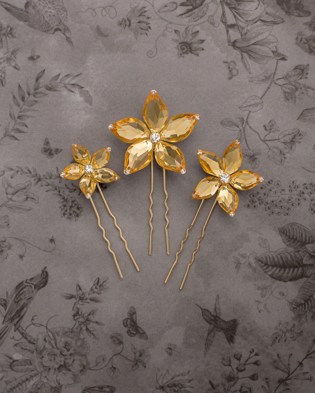 Fleur Flower Hair Pins in Gold, Set of 3 Choice of Small, Medium, Large ...