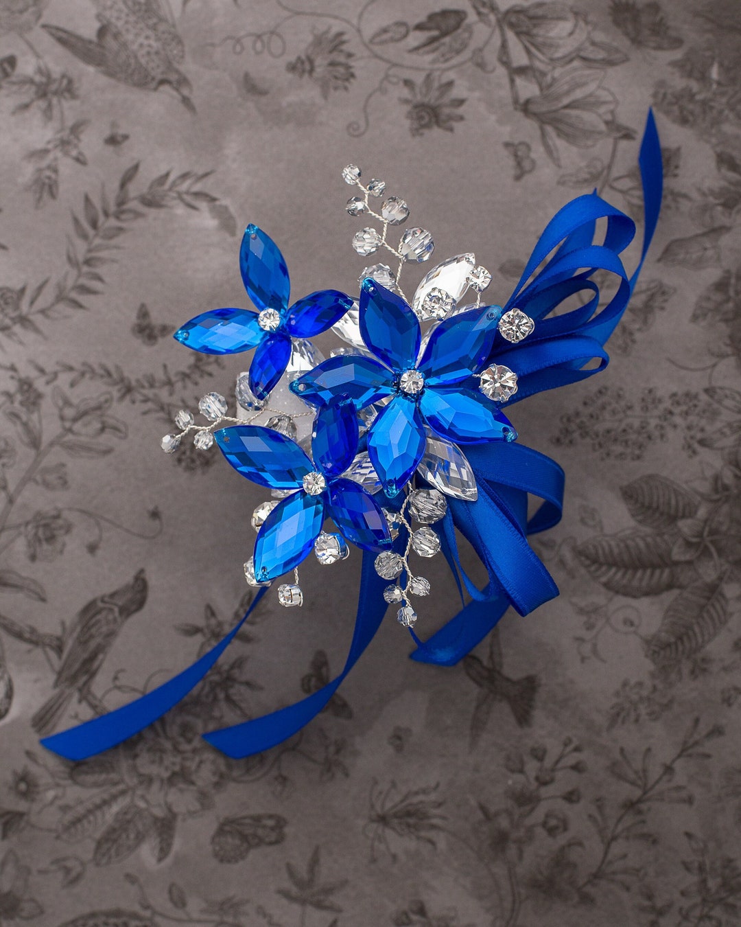 Sylvie Wrist Corsage in Royal Blue and Silver - Modern Flower Corsage ...
