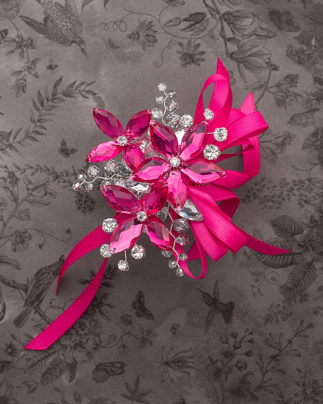 Sylvie Wrist Corsage in Hot Pink & Silver - Modern Flower Corsage ...