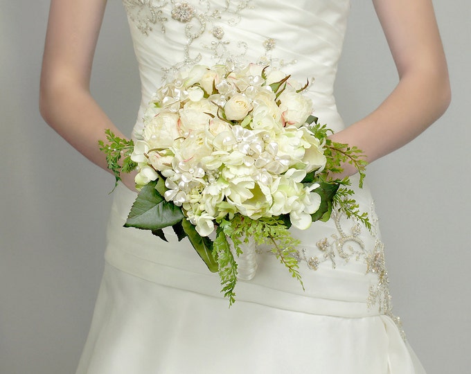 Wedding Flowers - Pearl Flower and Silk Rose Bridal Bouquet - Wedding ...