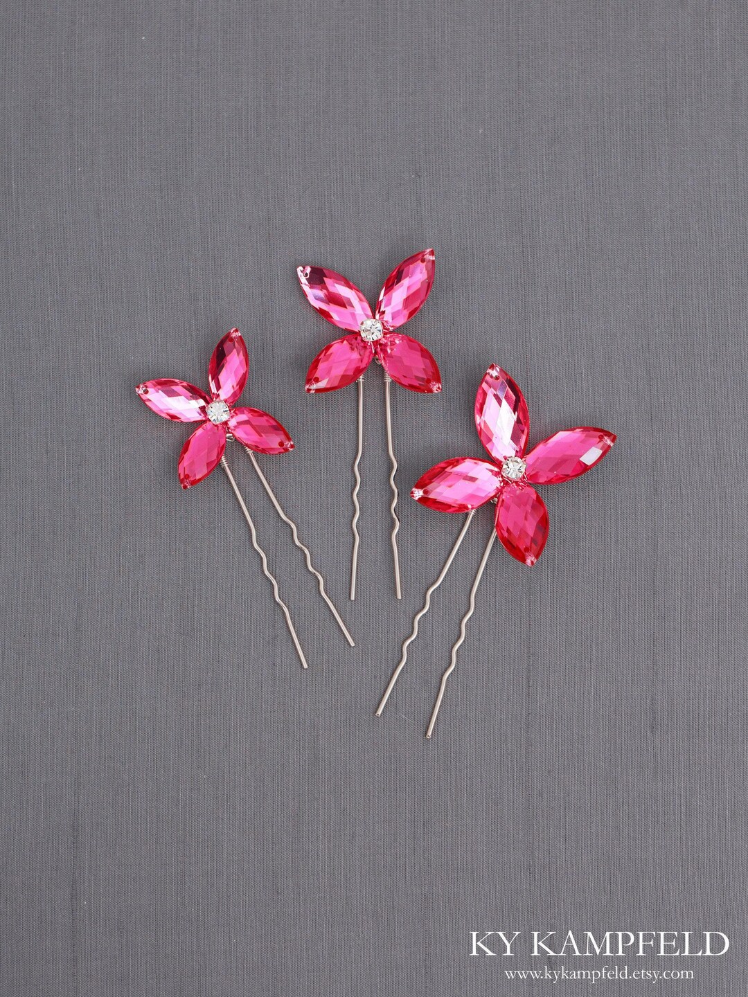 Geneviève Flower Hair Pins in Hot Pink: Set of 3 - Perfect Wedding ...
