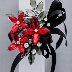 Madison Wrist Corsage in Red & Deep Graphite With Black Wire for ...