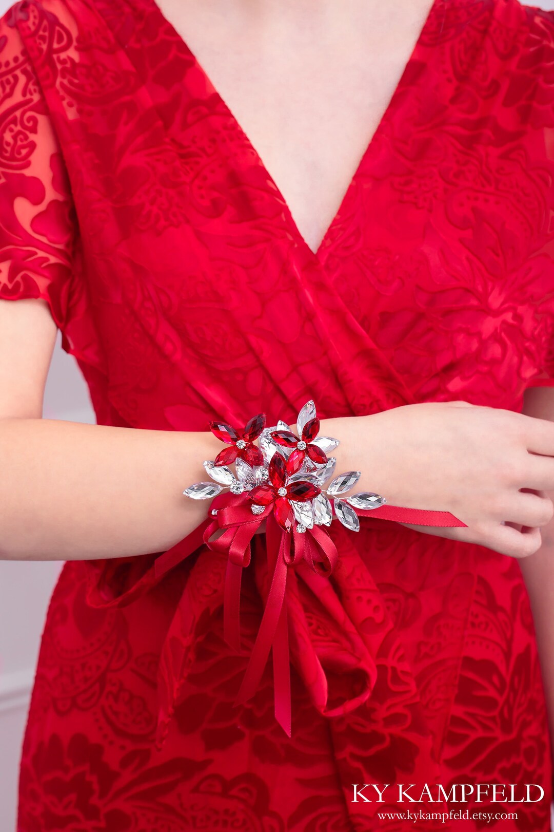 Madison Wrist Corsage in Red & Silver Modern Flower Corsage - Etsy