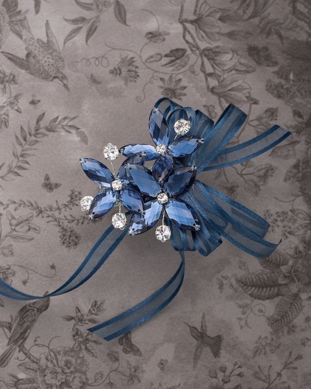 Petite Amelia Wrist Corsage in Antique Blue - Modern Flower Corsage ...