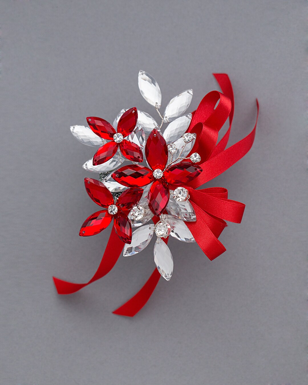 Madison Wrist Corsage in Red & Silver Crystal - Etsy