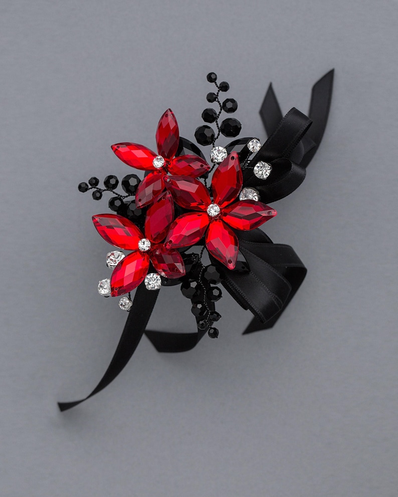 Sylvie Wrist Corsage in Red & Jet Black for Weddings and Prom - Etsy