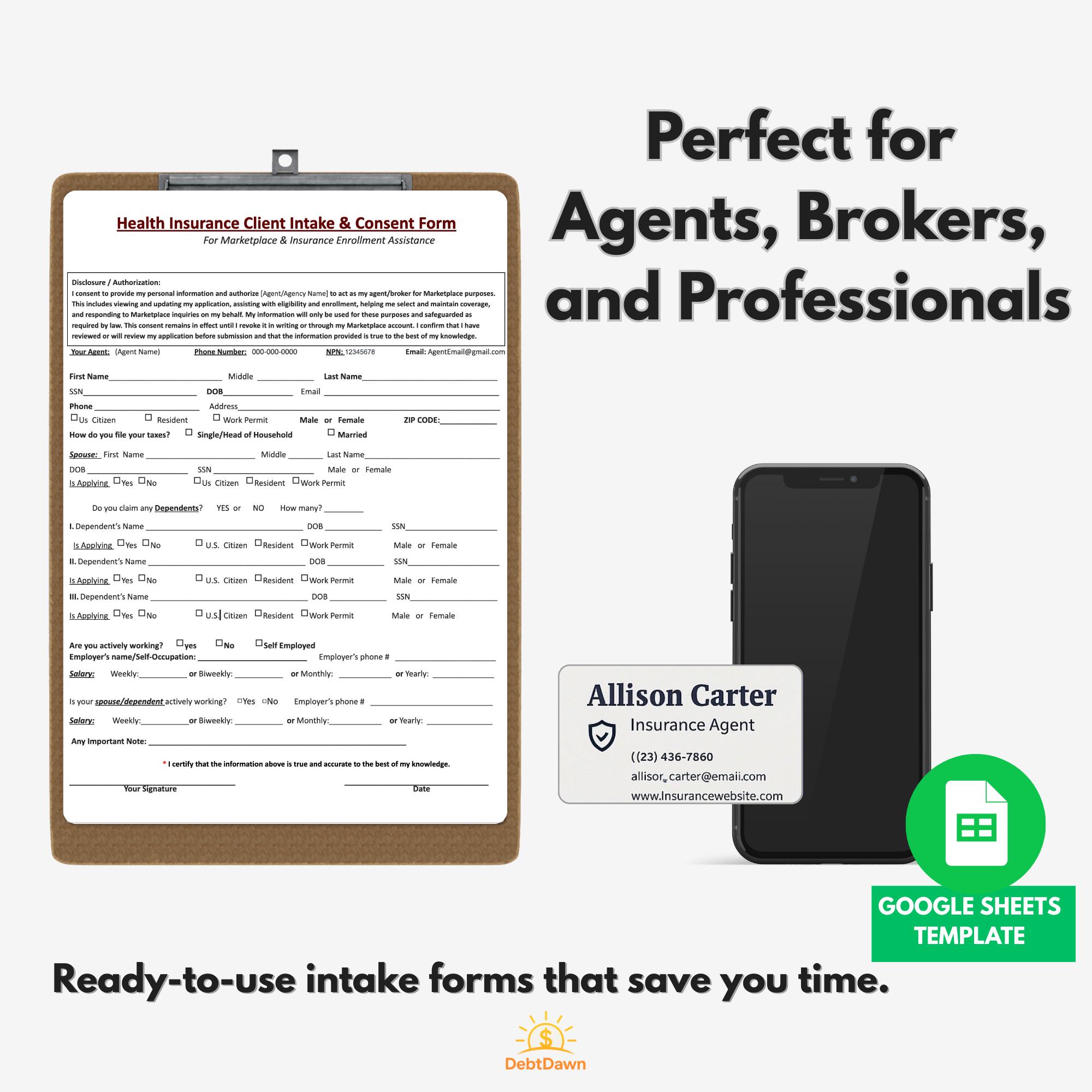 Health Insurance Client Intake Form: Editable Google Sheets Template - Etsy