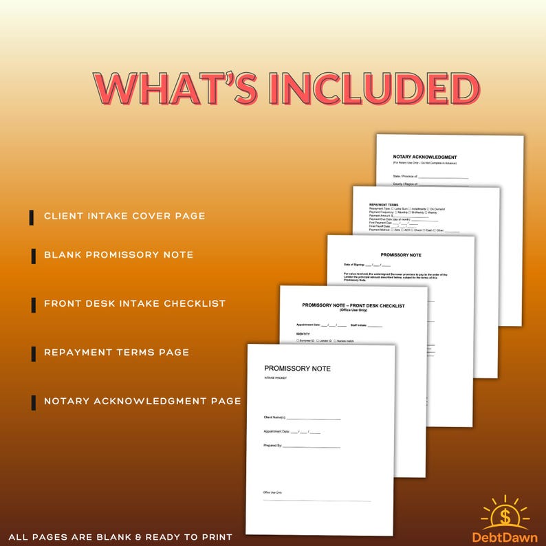 Promissory Note Intake Packet | Printable Loan Agreement Template ...
