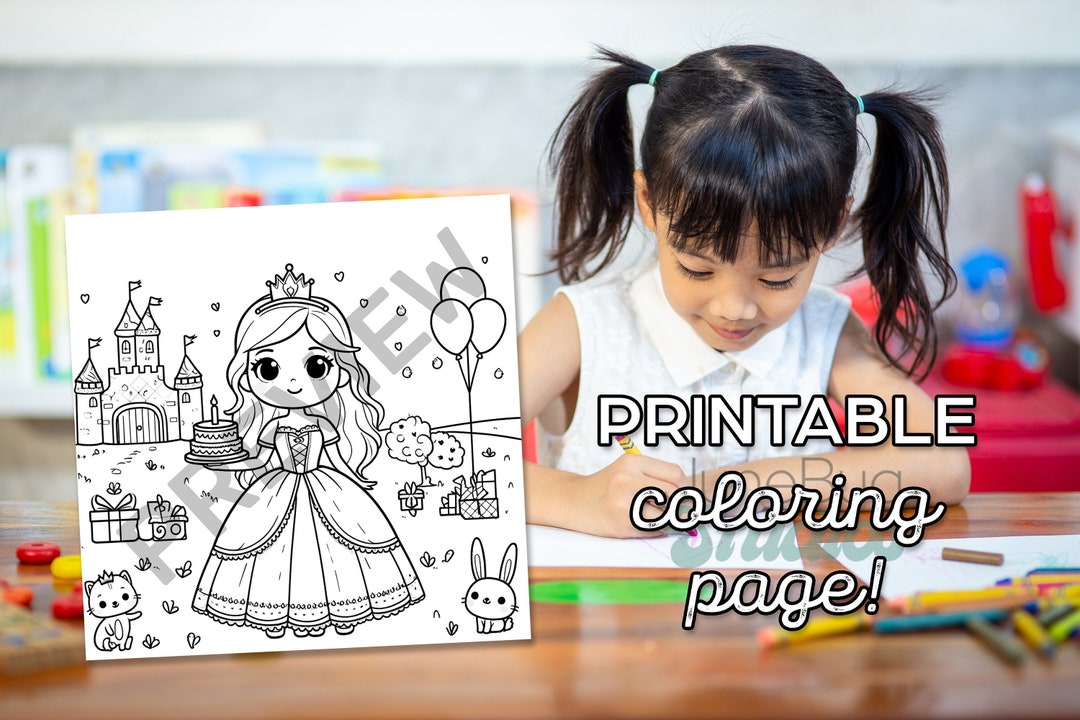 Princess Coloring Page - Birthday Party Coloring Pages for Party Favors ...
