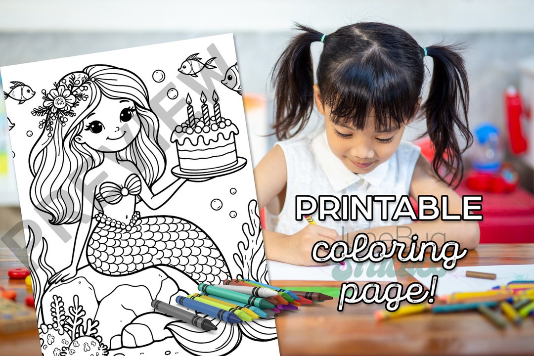 Mermaid Coloring Page - Printable Birthday Party Coloring Pages for ...