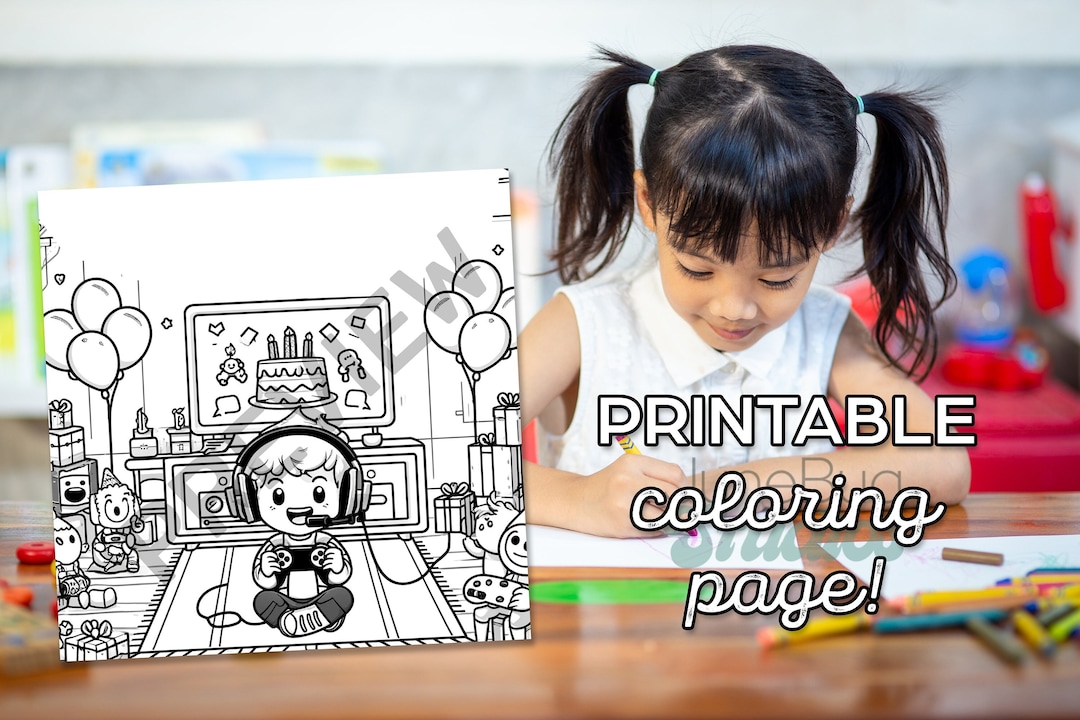 Gamer Coloring Page - Birthday Party Coloring Pages for Party Favors or ...