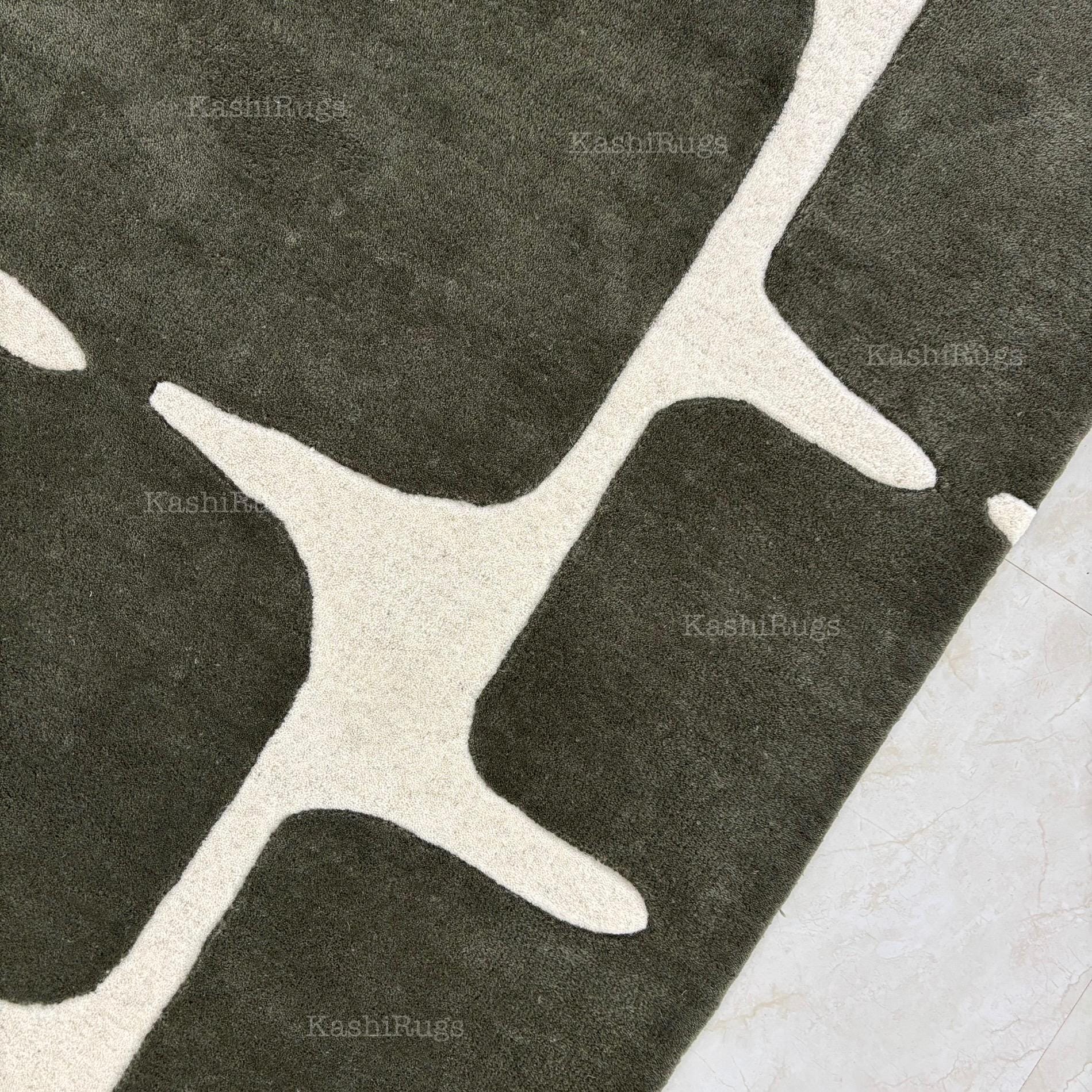 Modern Blue and White Geometric Hand Tufted Wool Rug | Mid Century ...