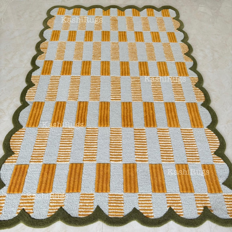 Blue and Rust Modern Rug - Etsy