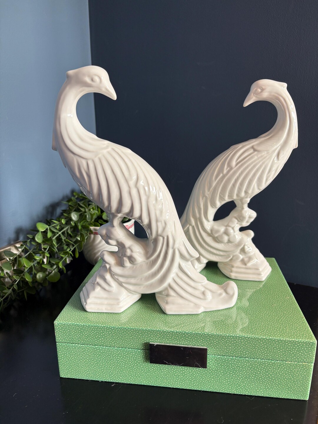Vintage White Ceramic Peacock Figurine Pair – Mid-century Style ...