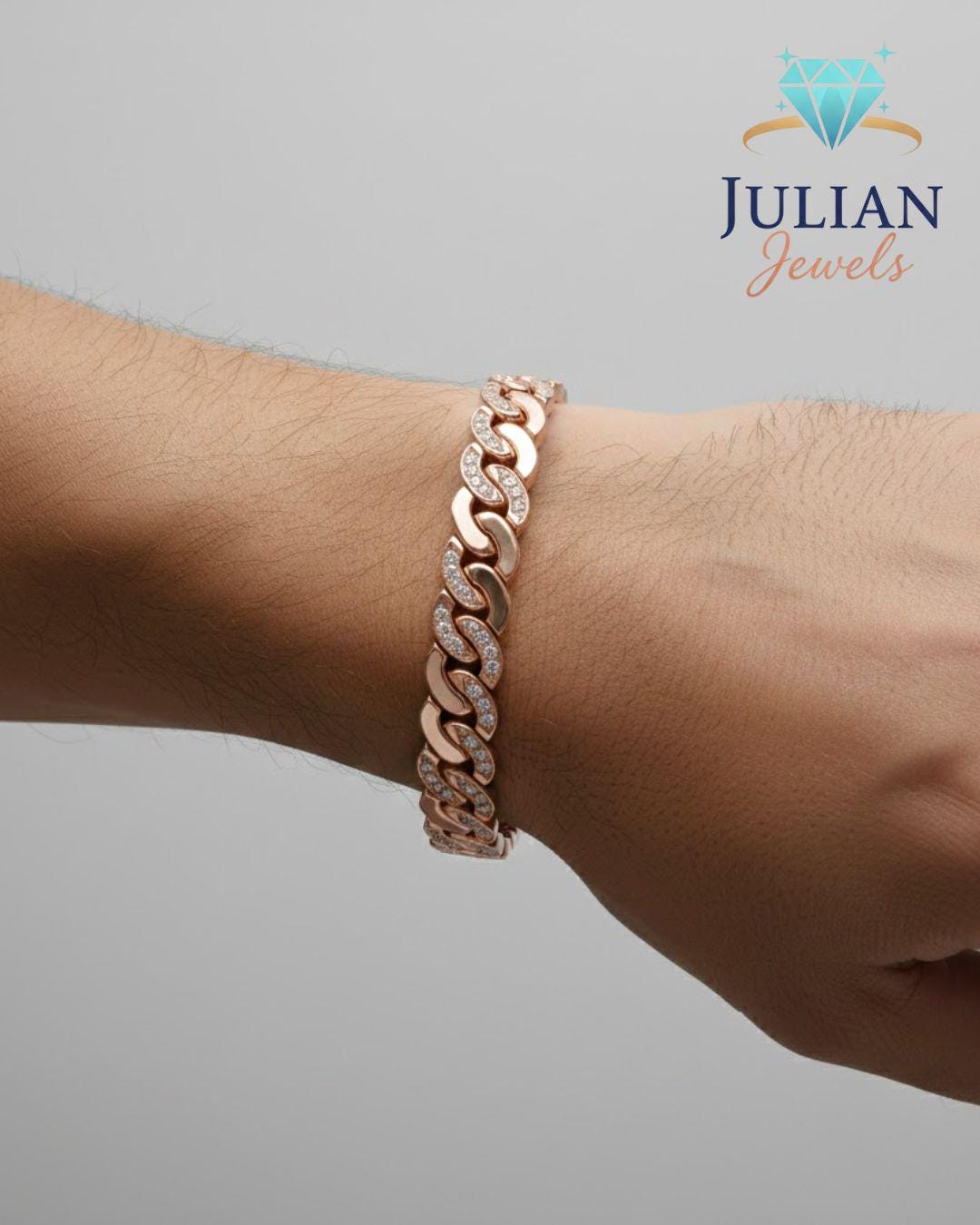 Diamond Cuban Link Bracelet, Pave Lab Grown Diamonds, Solid Gold Curb ...