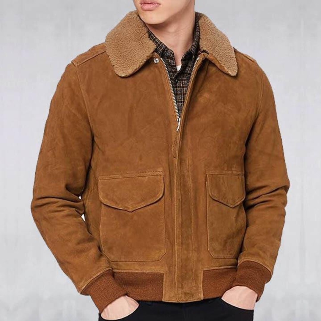 Brown Suede Leather Pilot Jacket for Men | Aviator Bomber Coat ...