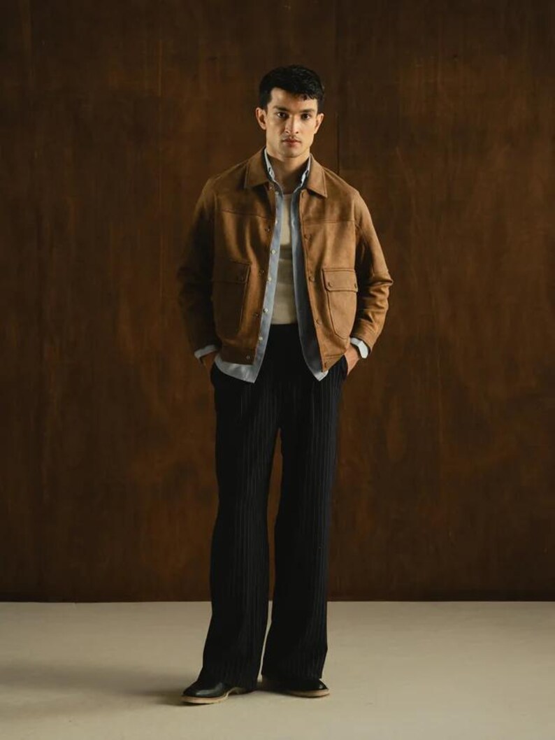 Men’s Brown Textured Suede Jacket | Genuine Leather Coat | Vintage ...