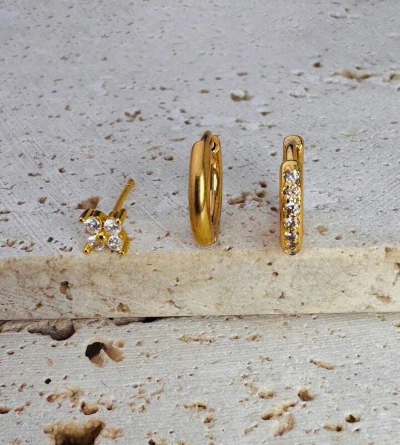 Cute Fashion, on Trend Earrings. Set of 3 Stackable, 2 Huggie Hoops and ...
