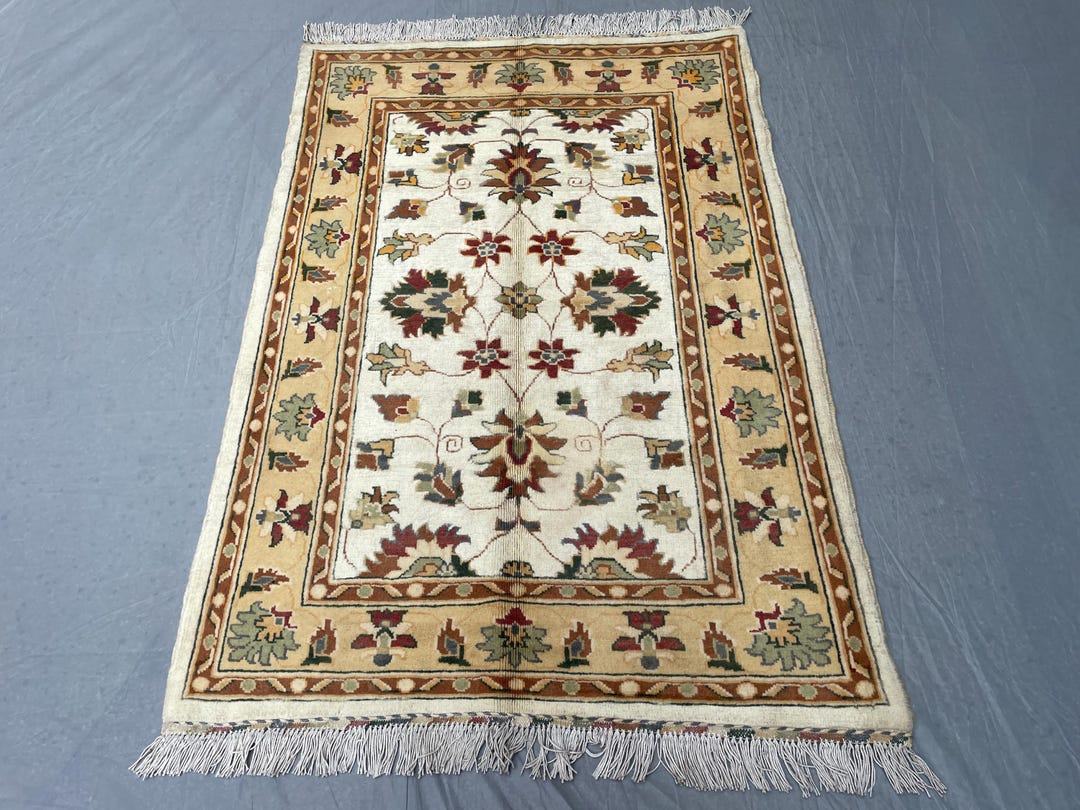 3x4 Sultani Floral Rug, Beige Cream Hand Knotted Oriental Wool Carpet ...
