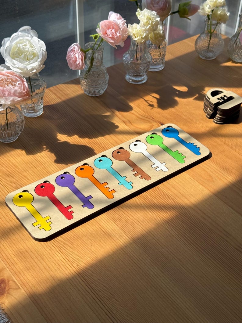 Handmade Montessori Wooden Key & Lock Puzzle: Toddler Learning Game - Etsy