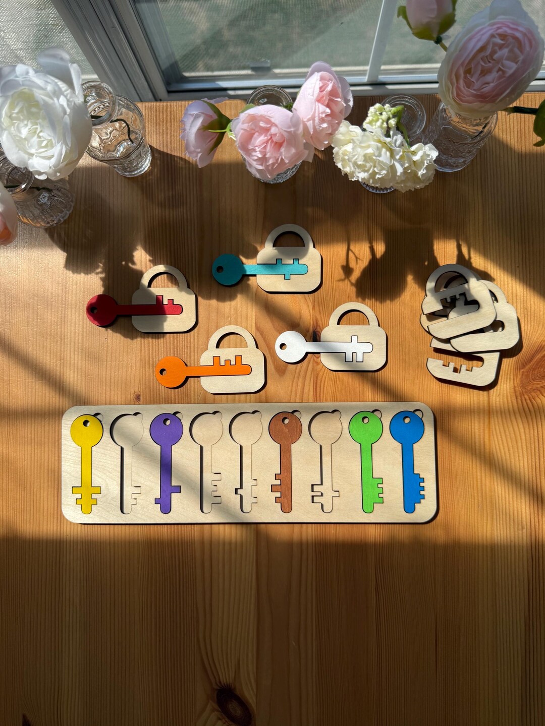 Handmade Montessori Wooden Key & Lock Puzzle: Toddler Learning Game - Etsy
