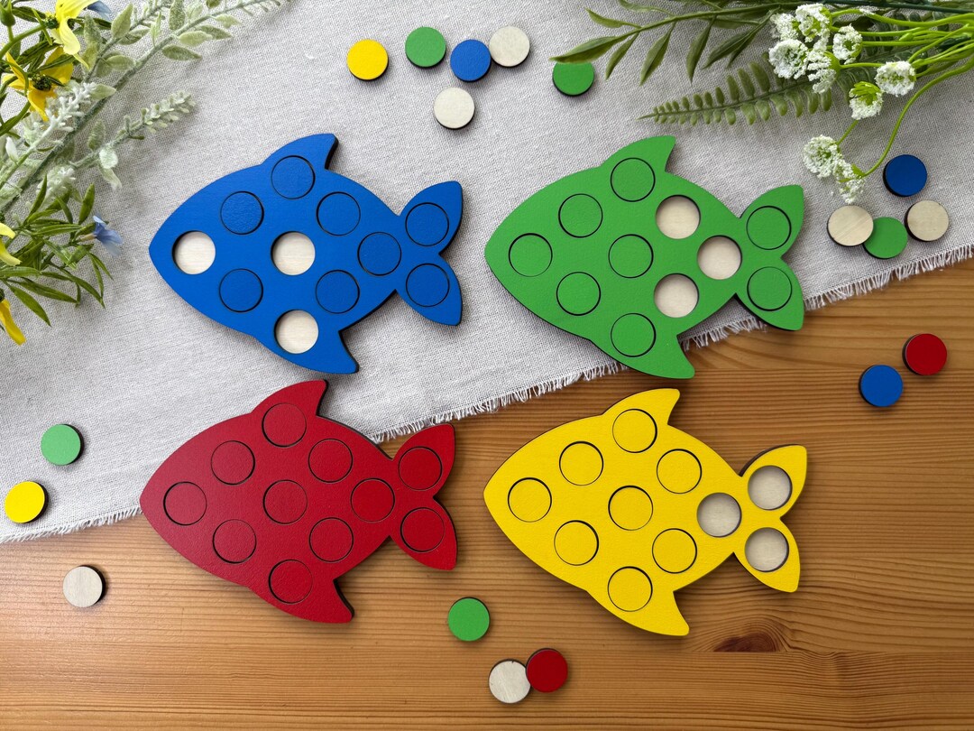 Handmade Montessori Wooden Fish Color Sorting Puzzle: Fine Motor Skills ...