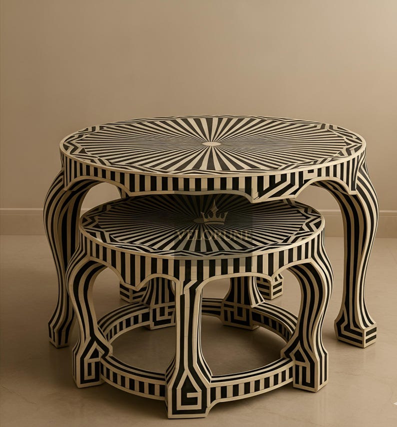 Handmade Bone Inlay Coffee Table Set of 2 - Etsy