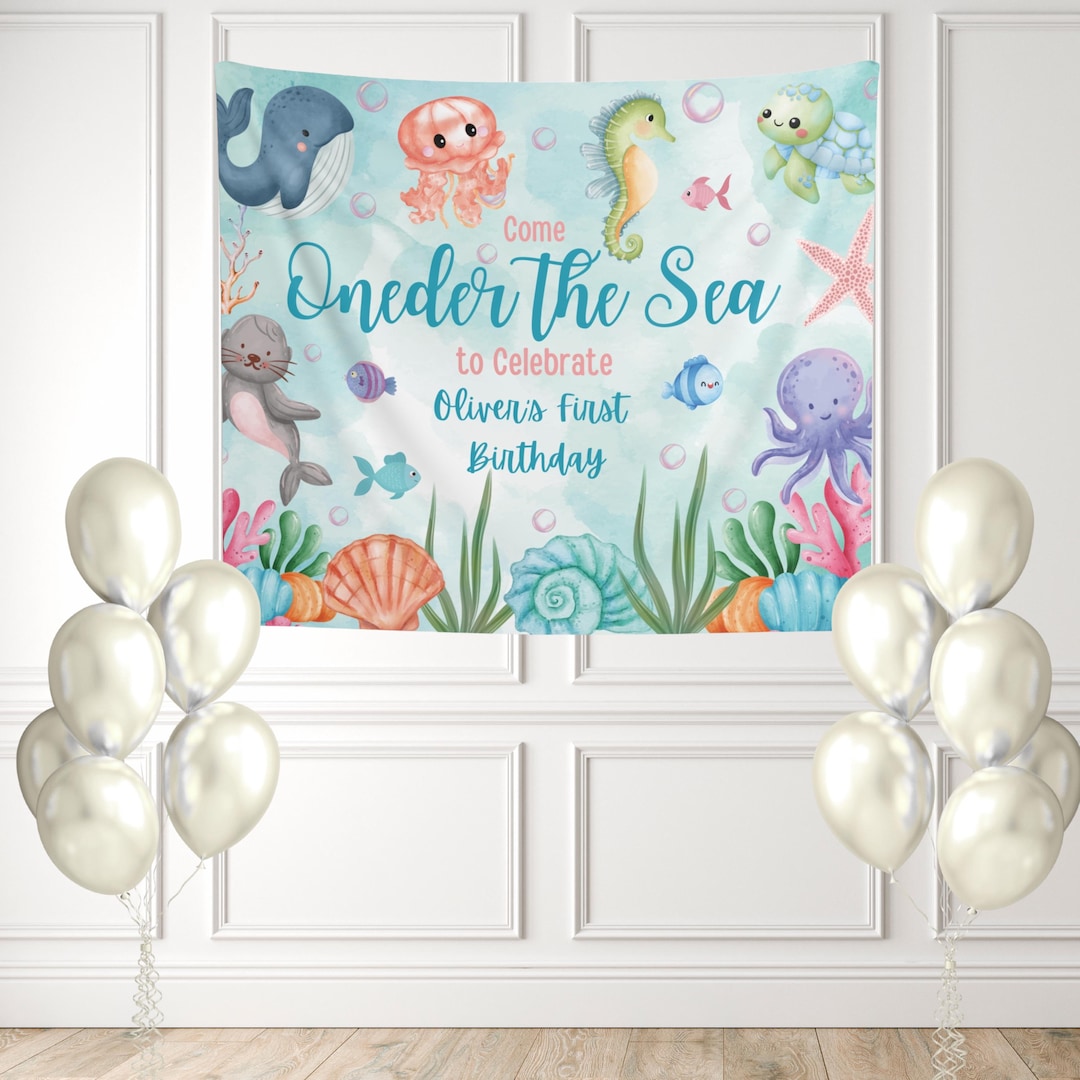 Oneder the Sea Banner, Underwater 1st Birthday Tapestry, Ocean Theme ...