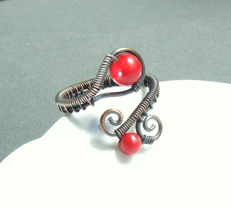 Red Coral Ring Natural Copper Ring Copper Anniversary Gift | Etsy