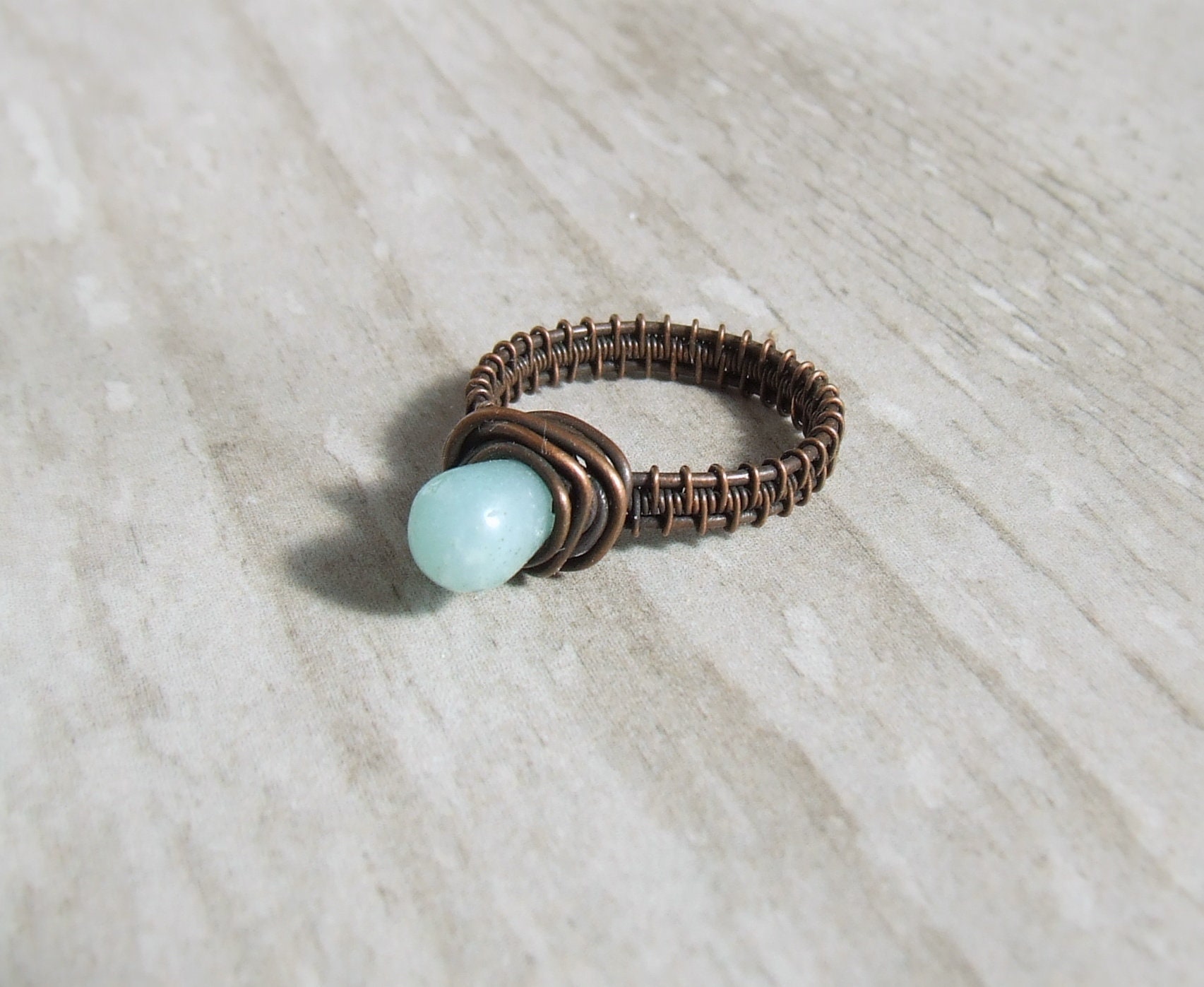 Amazonite copper ring mint green cocktail ring rustic | Etsy