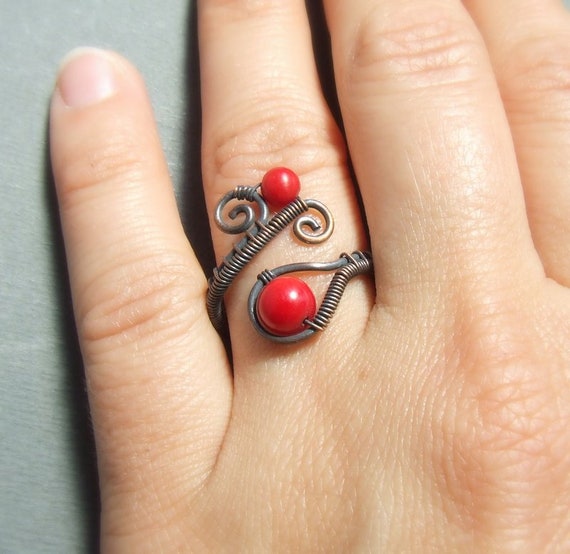 Red Coral Ring Natural Copper Ring Copper Anniversary Gift | Etsy