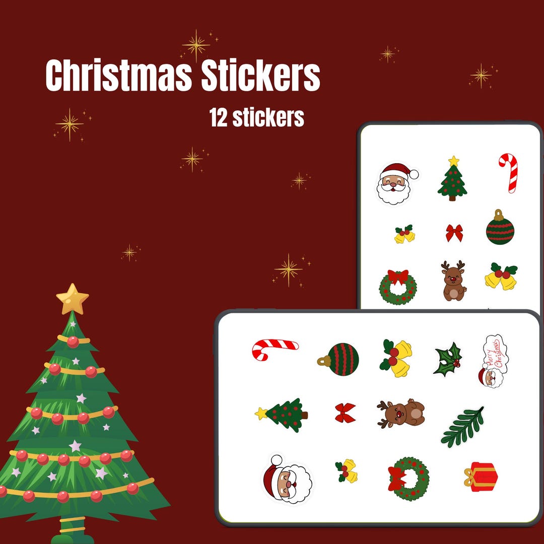 Christmas Sticker: 12 Printable and Digital Christmas Stickers - Etsy
