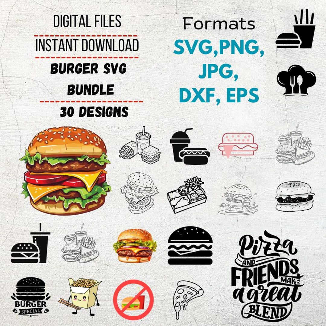 Burger SVG Bundle | 30 Fast Food Svg| Junk Food SVG Clipart | Hamburger ...