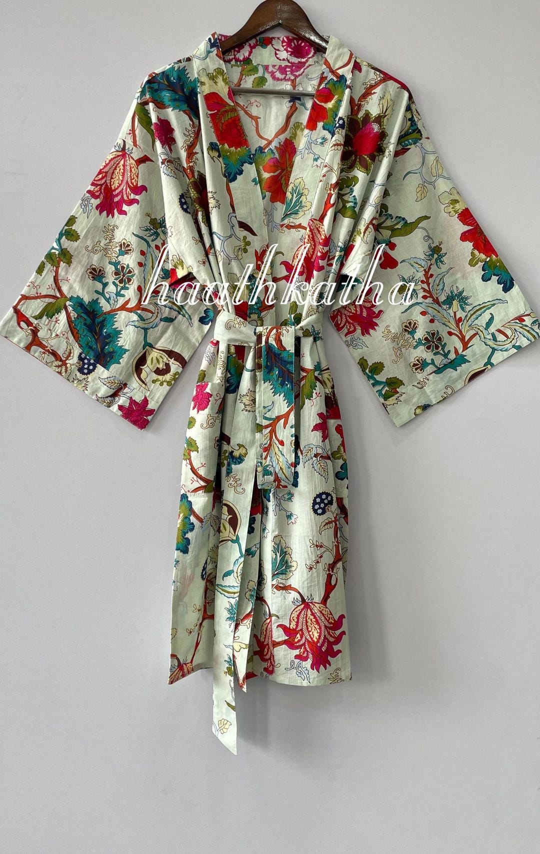 Floral Cotton Kimono Robe: Indian Block Print Loungewear - Etsy