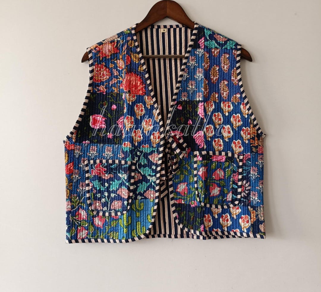 Handmade Cotton Patchwork Quilted Vest, Boho Sleeveless Jacket - Etsy