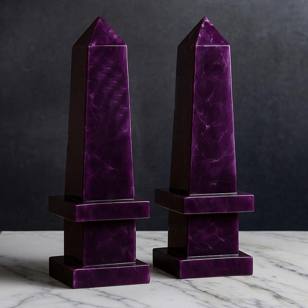 Purple Gemstone Obelisk Decor | Handmade Crystal Tower Set | Amethyst ...
