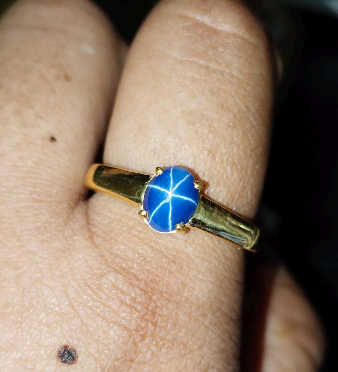 Vintage Blue Star Sapphire Ring, Lindy Star Sapphire Ring, 925 Sterling ...