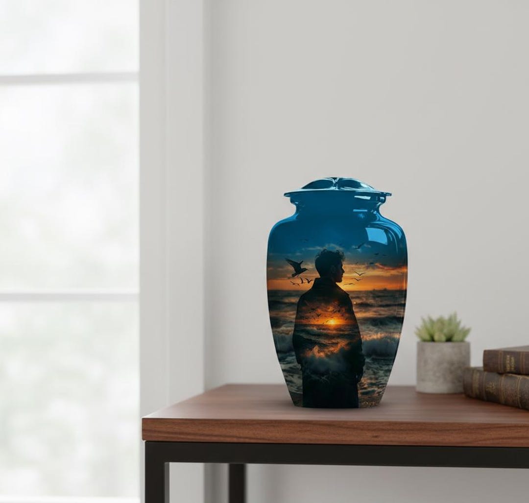 Ocean Sunset Cremation Urn for Human Ashes – Memorial Keepsake Urn With ...