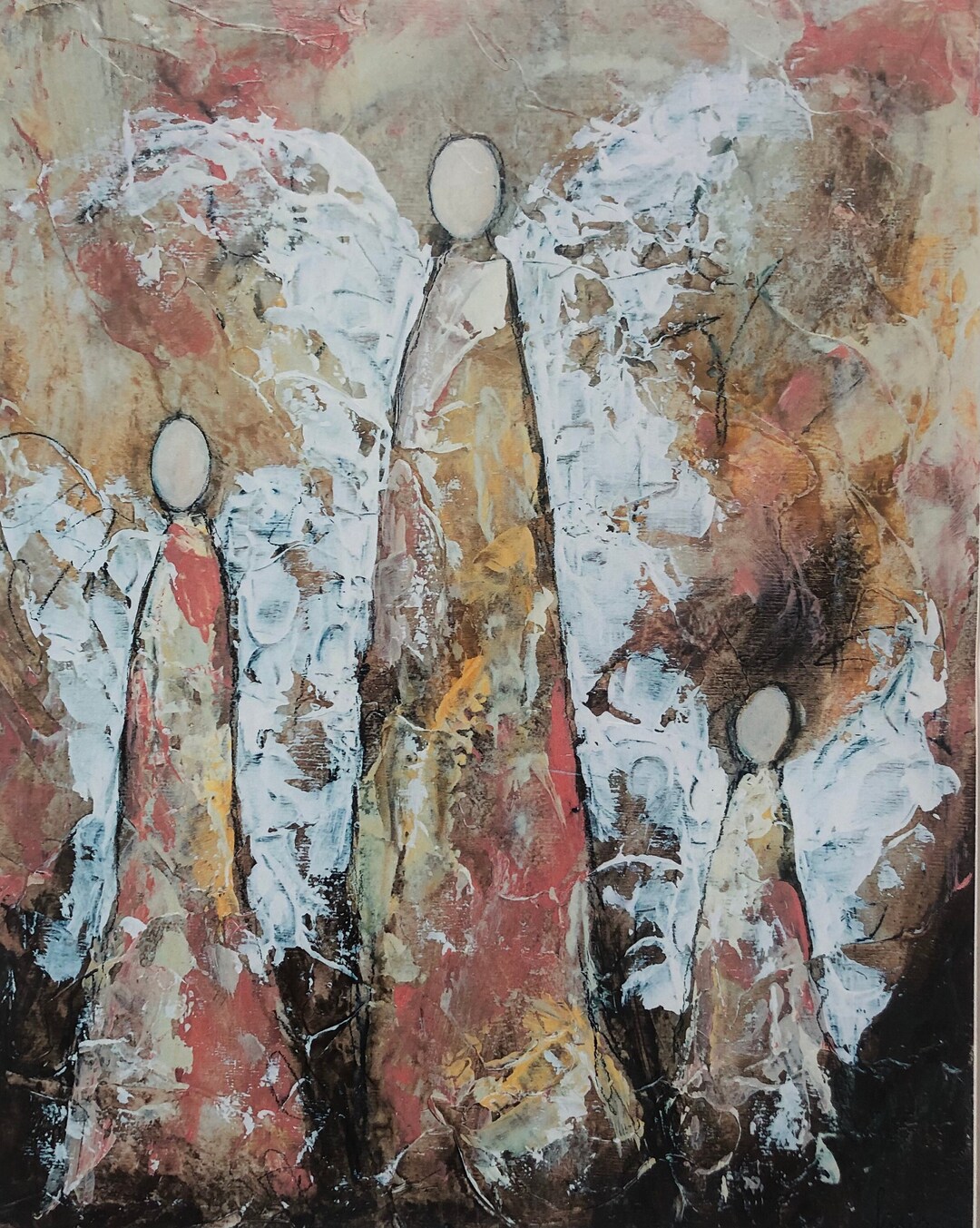 Angel Trio, Mixed Media PRINT, Abstract Angel With Dove, Spiritual Art ...
