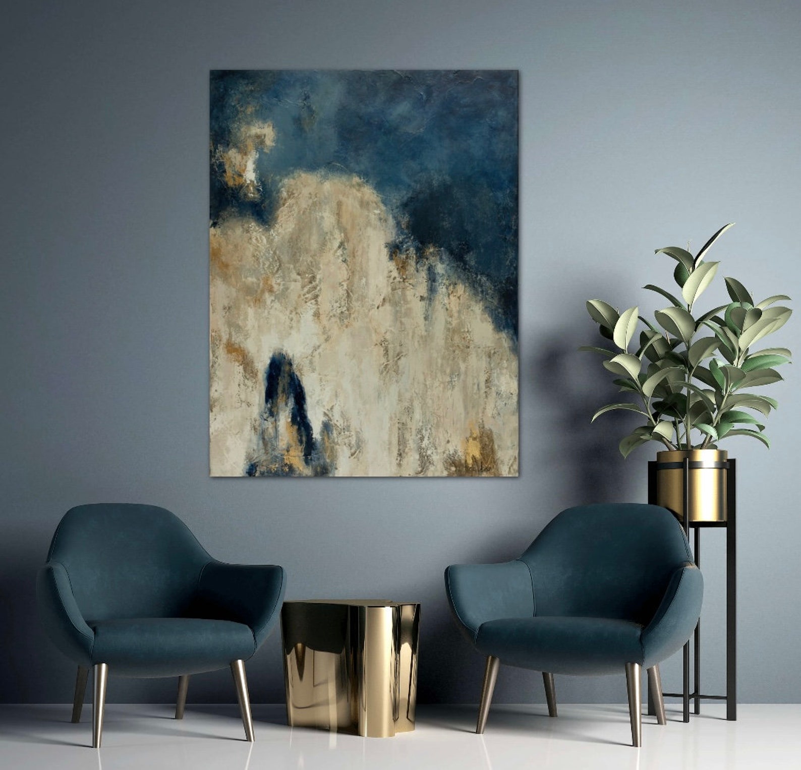 Abstract, Neutral, Deep Blues, Abstract Art, Canvas Print, "winter is ...
