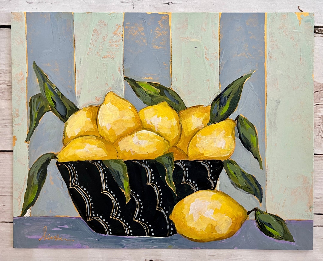 Lemon Art Small Fine Art Lemons in Bowl Gift Original - Etsy