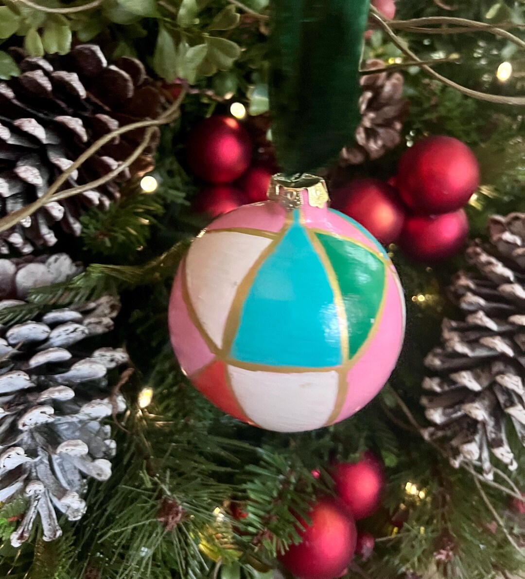 Hand Painted, Bisque Ball Ornament, Modern Geometric Ornament, Hand ...