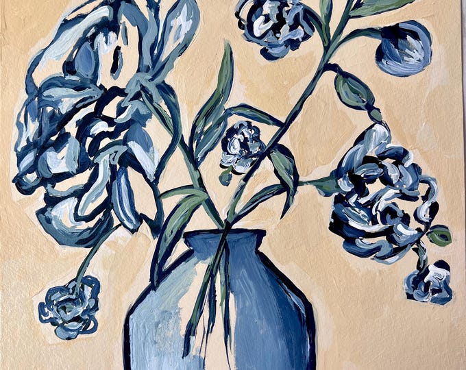 Abstract Floral Painting, Simple Blue Floral, Fine Art, Acrylic ...