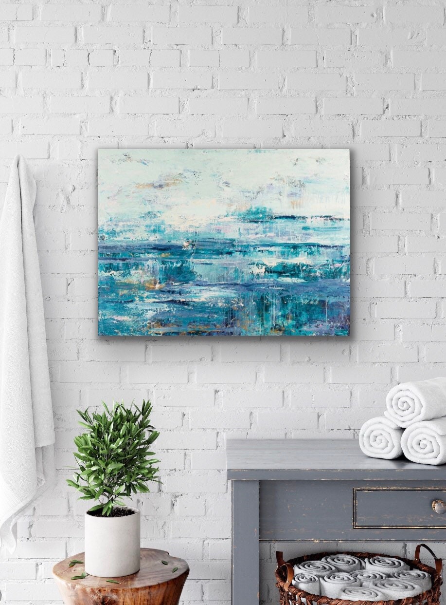Coastal seaside ocean abstract art canvas print Salty and | Etsy
