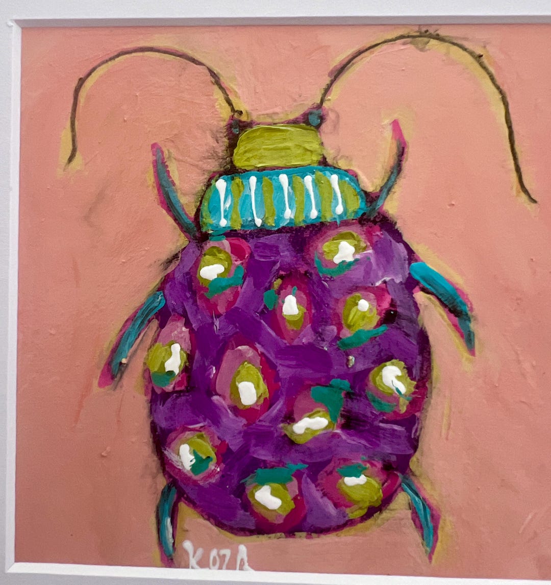 Colorful Beetle Art, Bug Painting, Original Art, Child's Room Painting ...